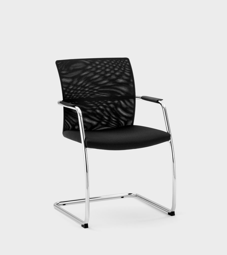 Visitor chair with mesh backrest, skid frame - Viganò & C.